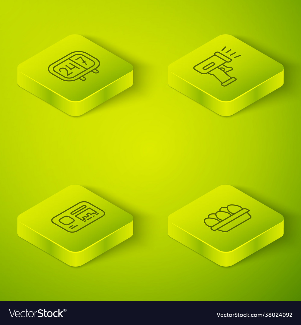 Set isometric line scanner scanning bar code Vector Image