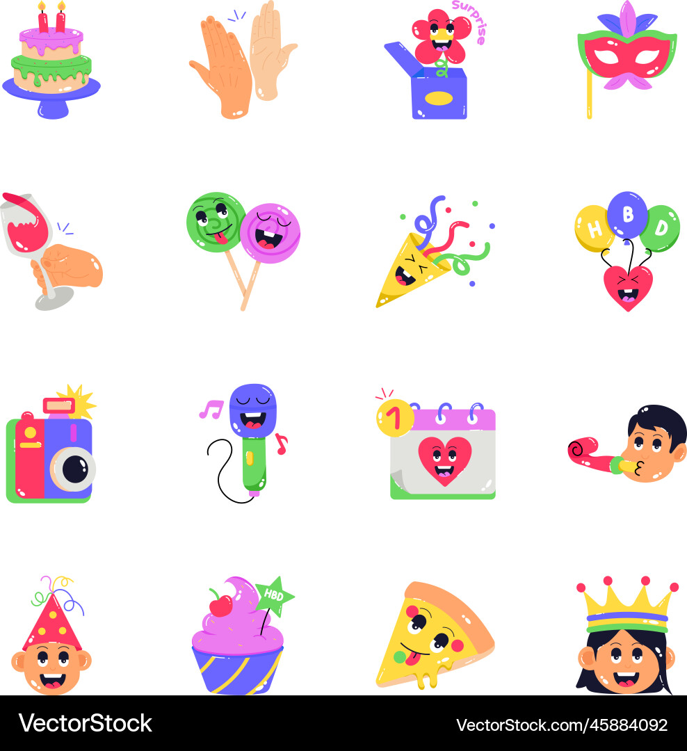 Set of party flat stickers Royalty Free Vector Image