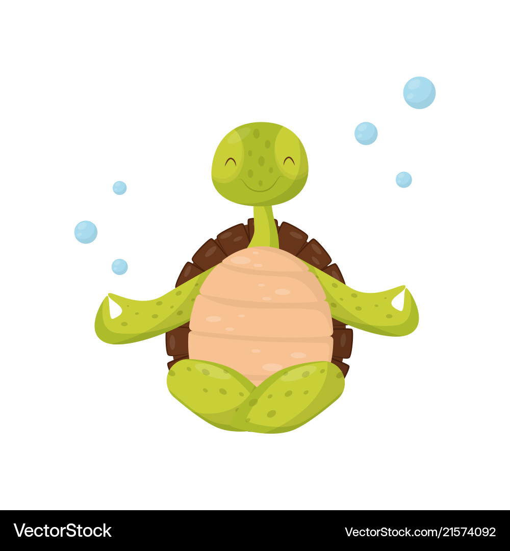 Smiling green turtle sitting in lotus position Vector Image