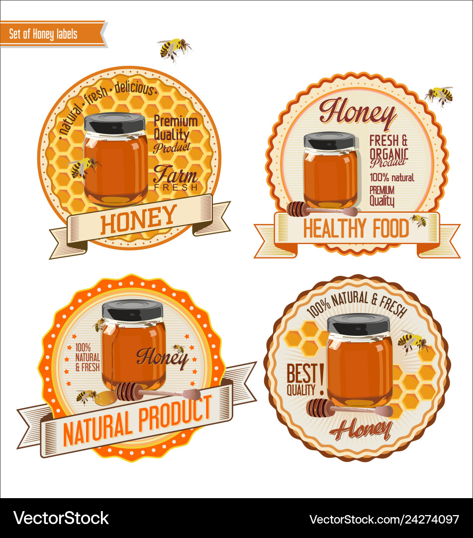 Honey retro vintage labels Royalty Free Vector Image