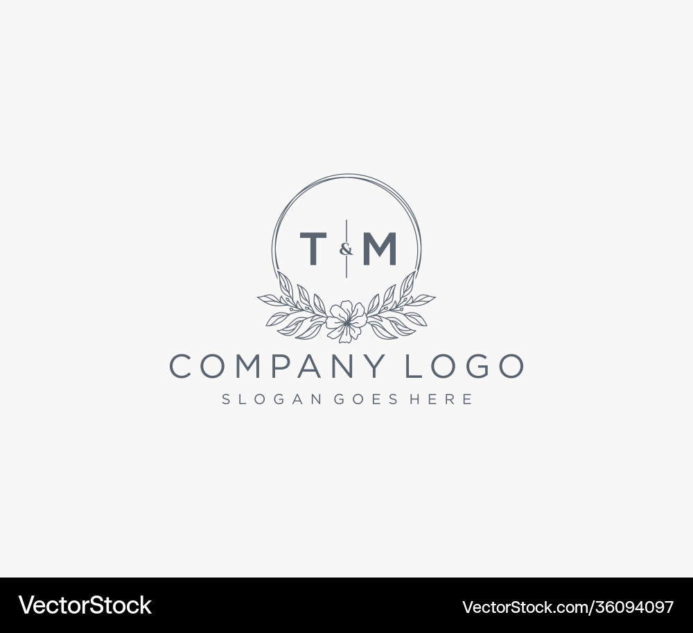 Initial tm letters floral frames unique Royalty Free Vector