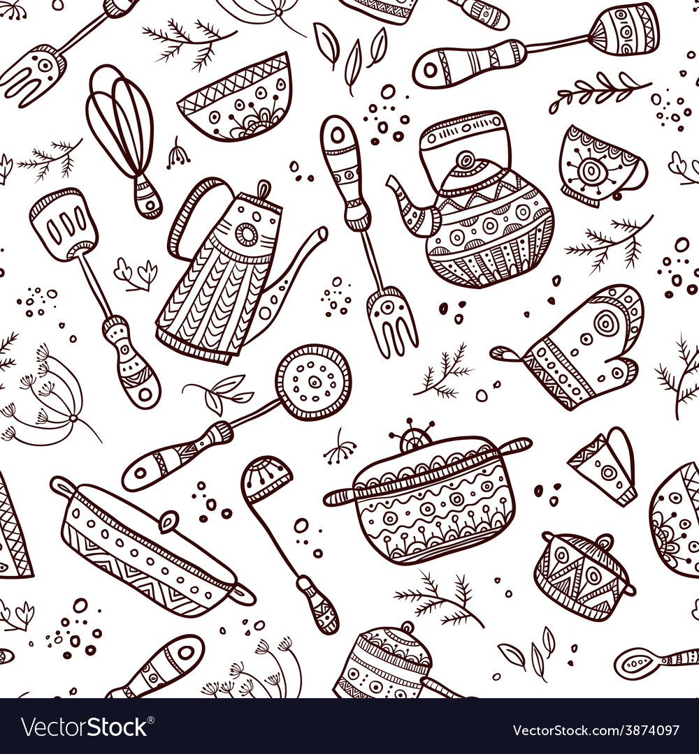 Seamless pattern kitchen items Royalty Free Vector Image