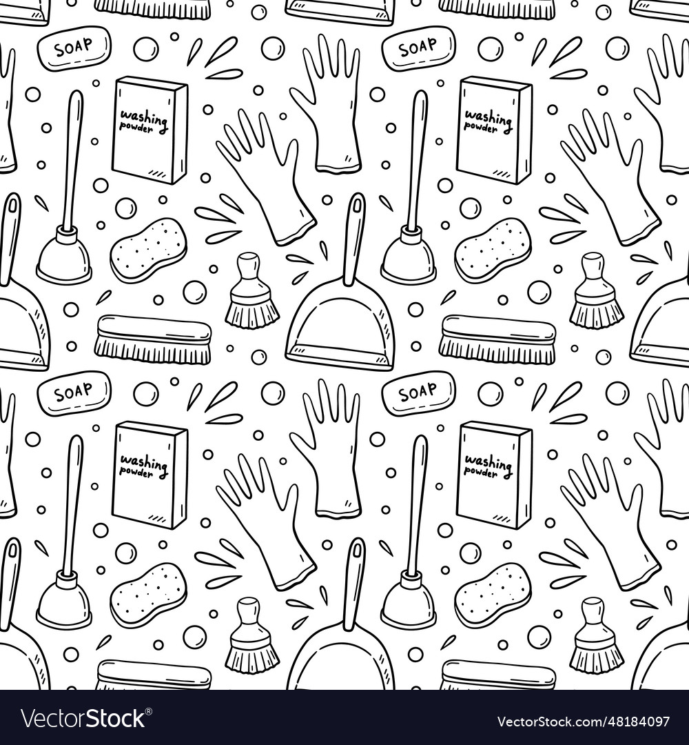 Seamless pattern with cleaning items Royalty Free Vector