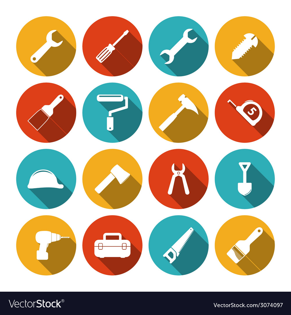 Tools flat icons set Royalty Free Vector Image