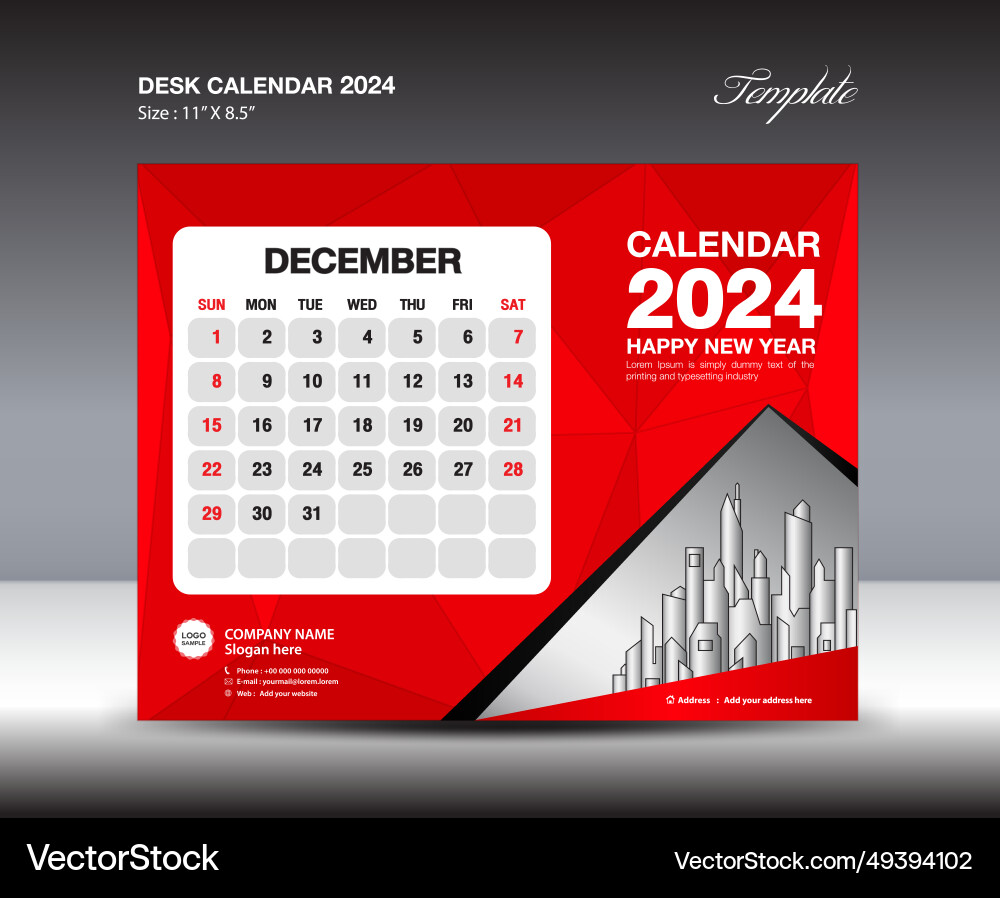 December 2024 template- desk calendar year Vector Image