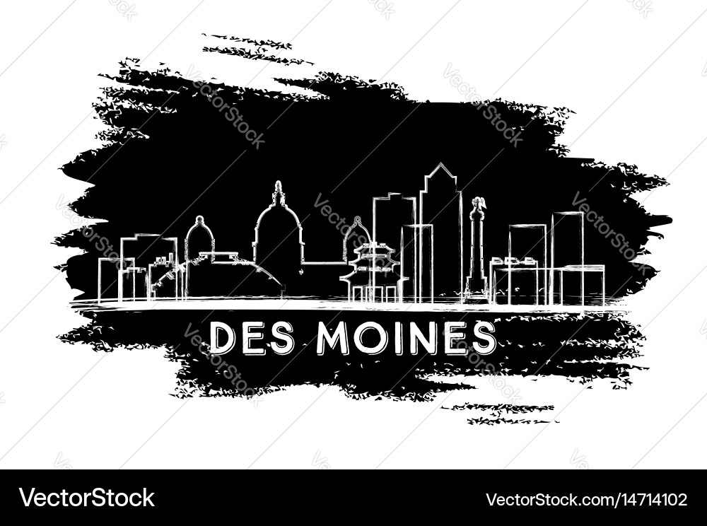 Des moines skyline silhouette hand drawn sketch Vector Image