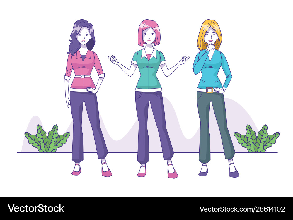 Elegant young women group characters Royalty Free Vector