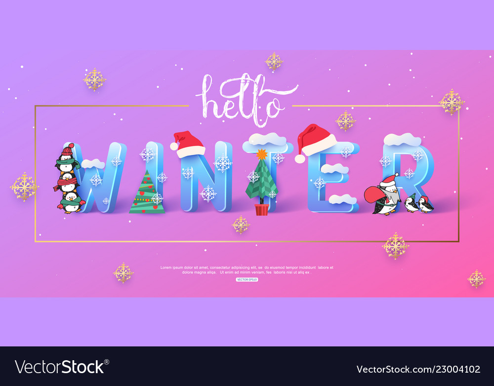 Hello winter banner template with 3d ice Vector Image