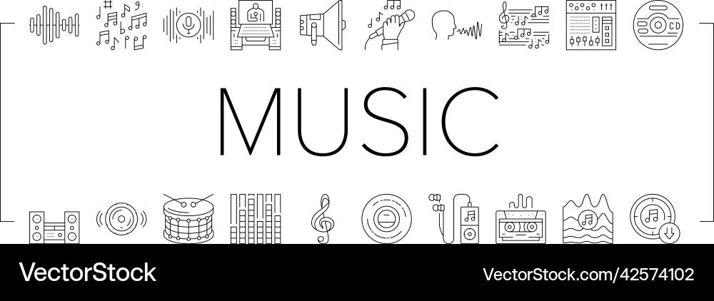 Music record studio equipment icons set Royalty Free Vector