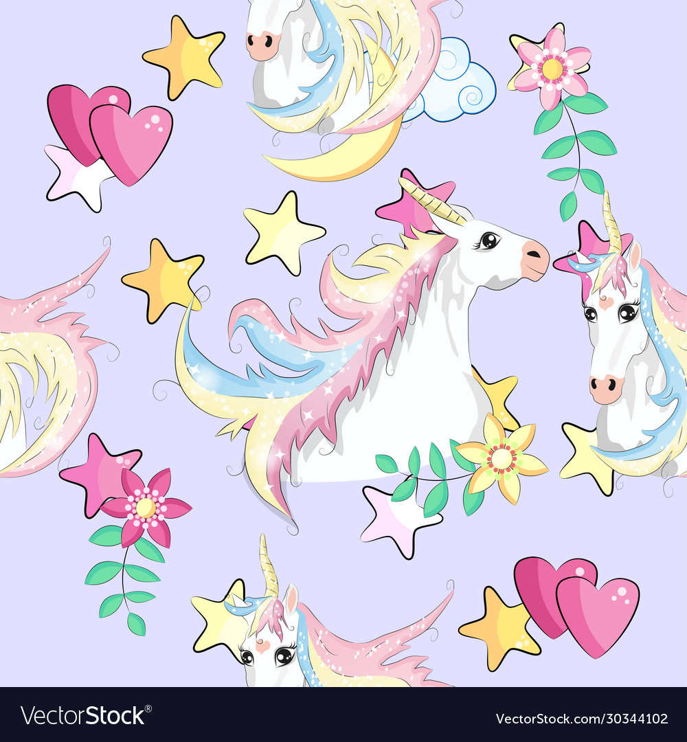 Pattern with cute unicorns cloudsrainbow Vector Image