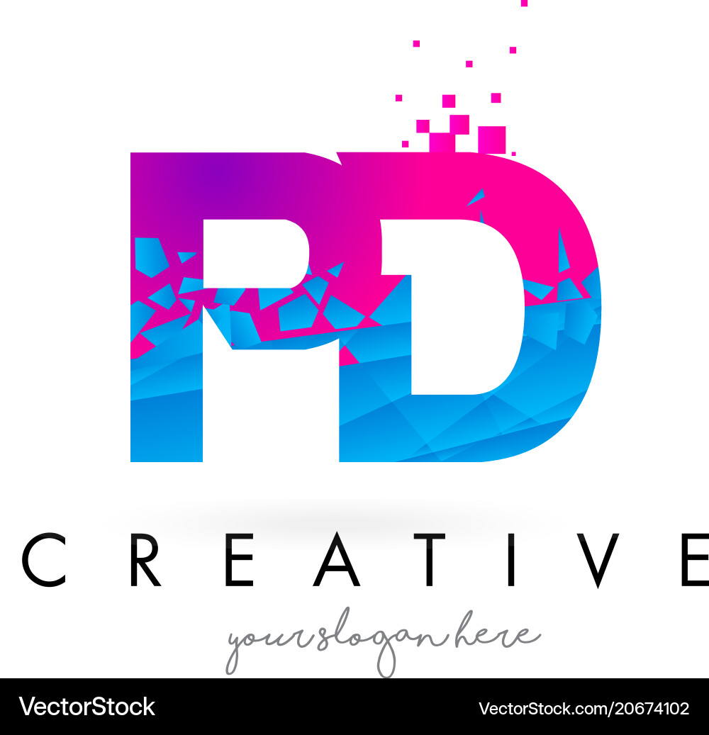 Pd p d letter logo with shattered broken blue Vector Image
