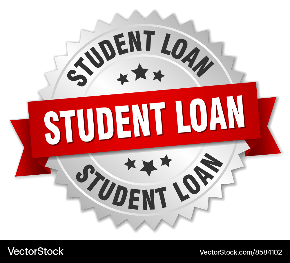 Student loan 3d silver badge with red ribbon Vector Image