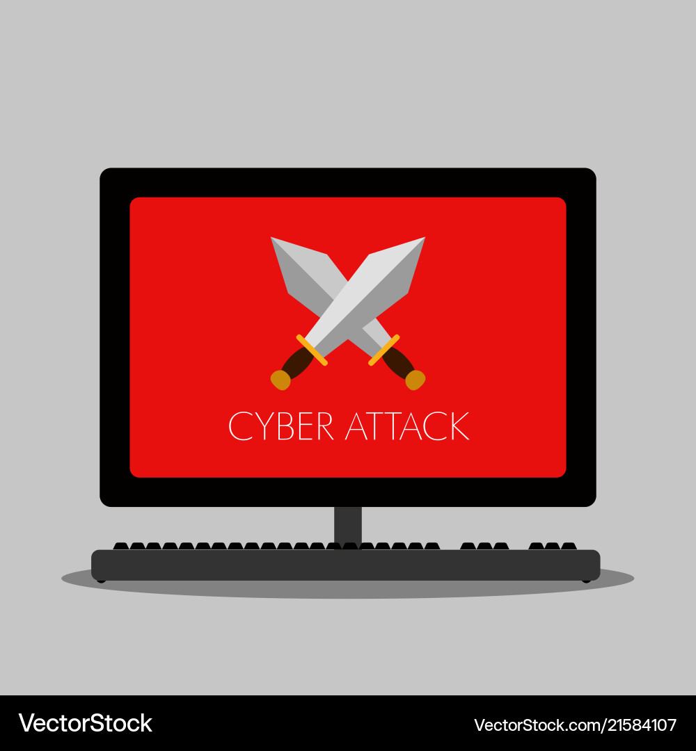 Computer screen with a pair of swords cyber Vector Image
