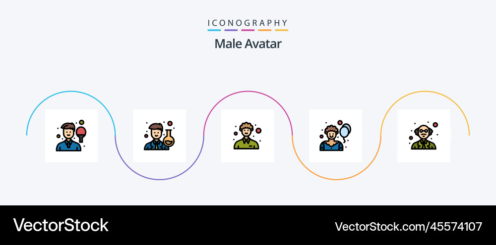 Male avatar line filled flat 5 icon pack Vector Image
