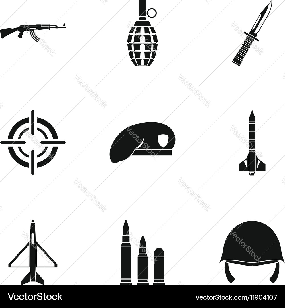 Military weapons icons set simple style Royalty Free Vector