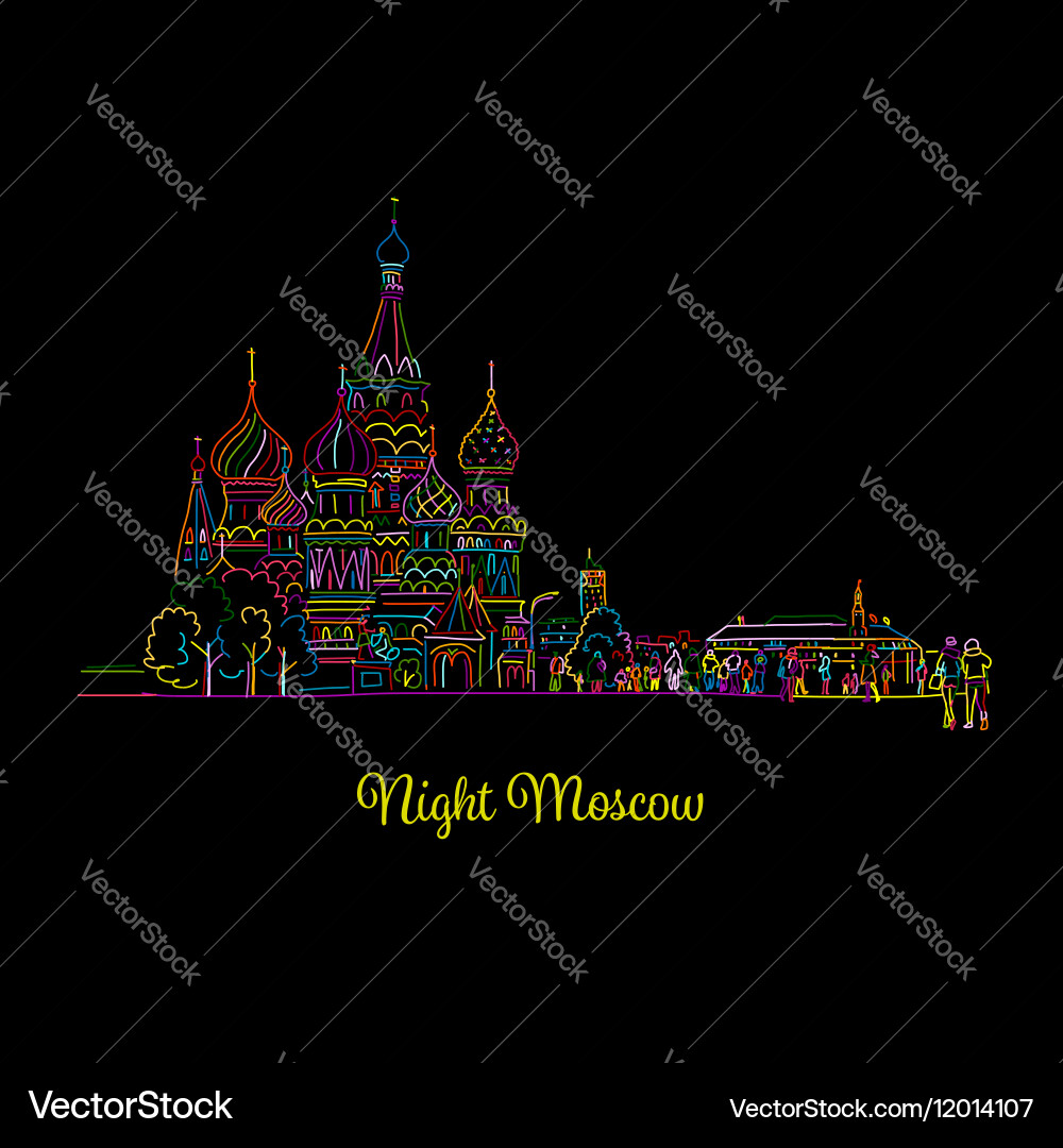 Night moscow red square sketch for your design Vector Image