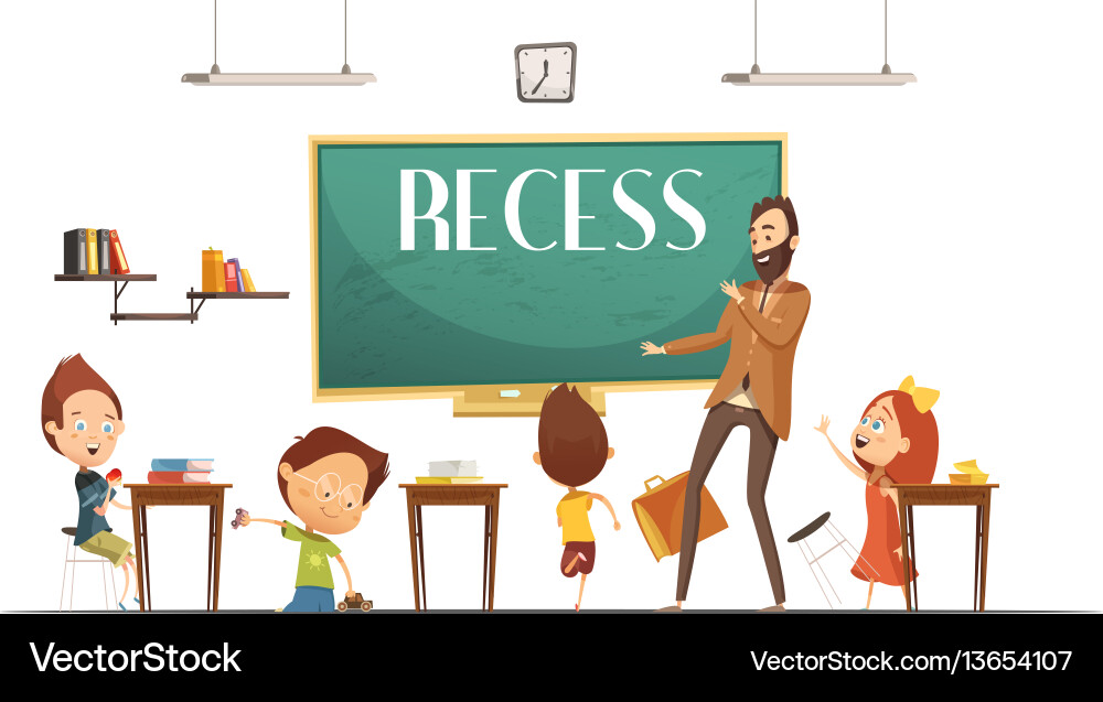 Primary school recess break cartoon Royalty Free Vector