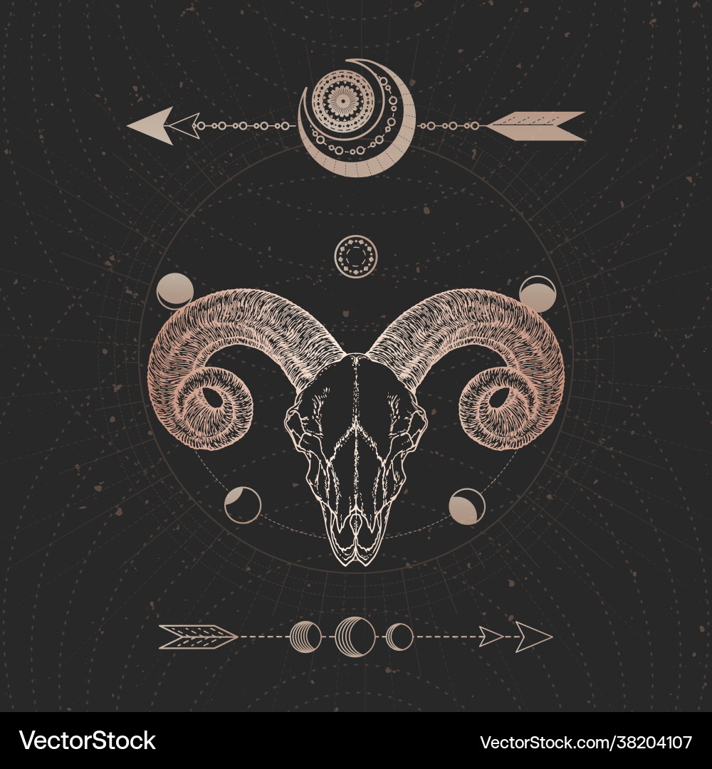 Ram skull and sacred symbol Royalty Free Vector Image