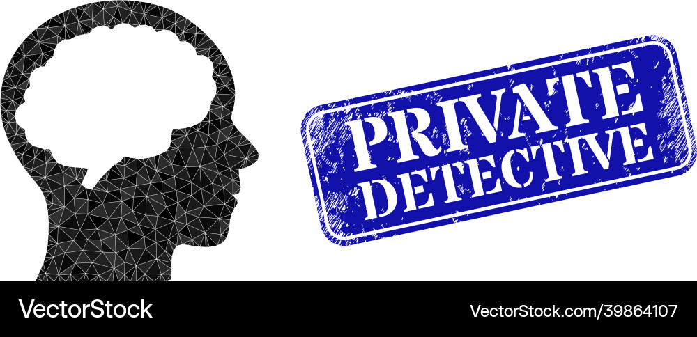 Rubber private detective badge and head brain Vector Image