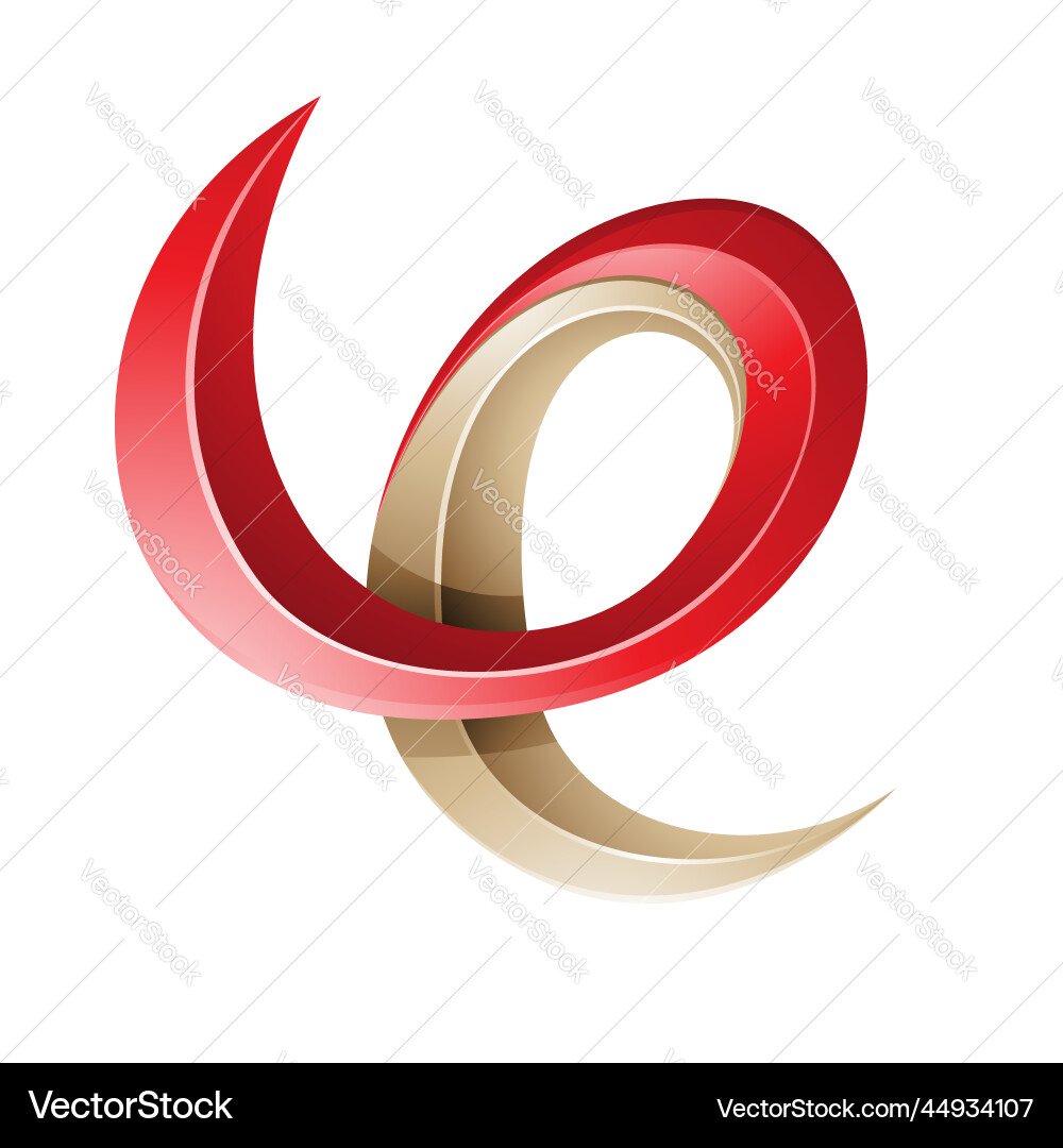 Swirly glossy embossed letter e in red and beige Vector Image