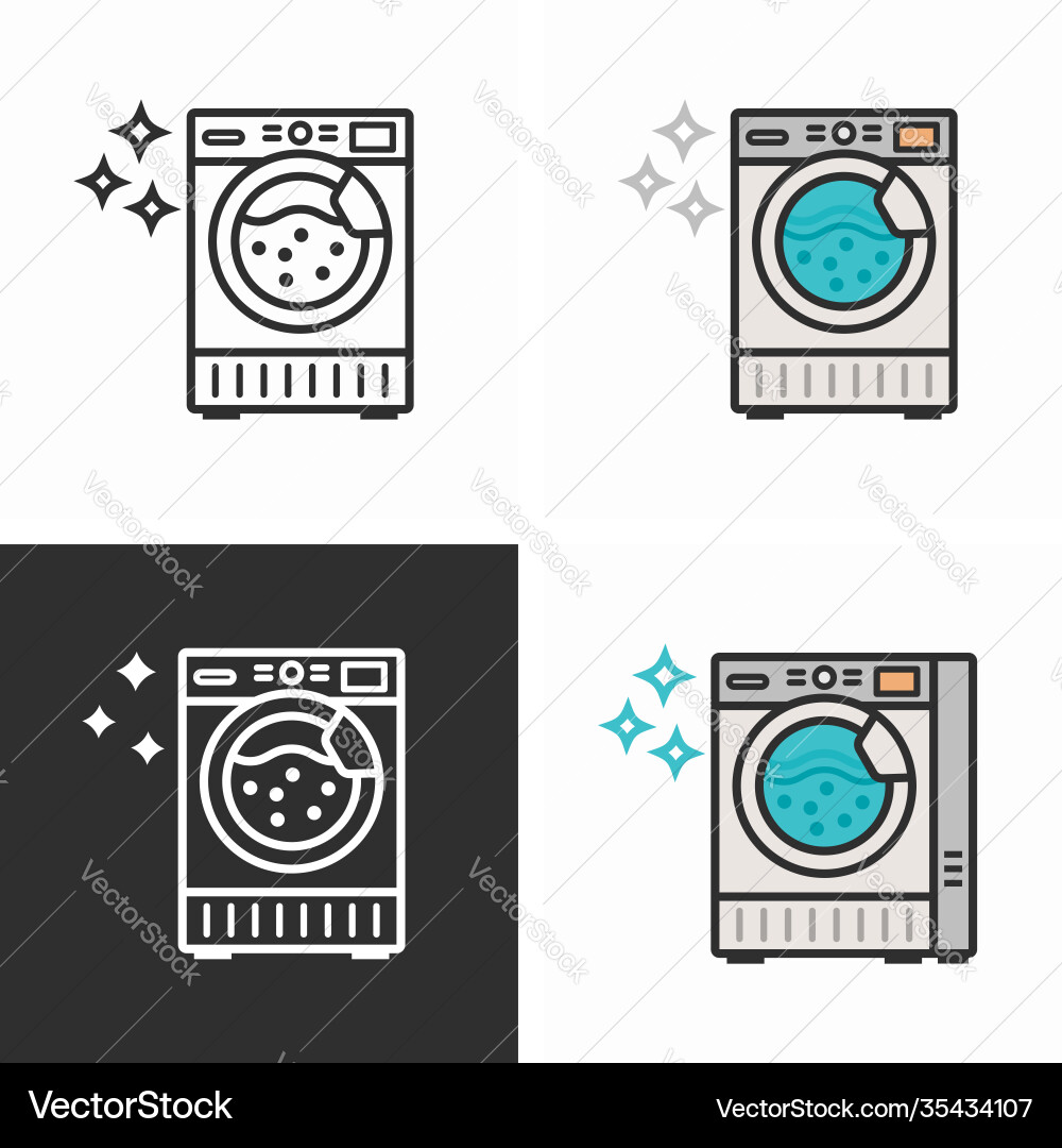Washing machine icon on a white and black Vector Image