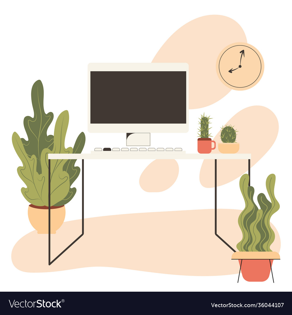 Workplace computer is on table Royalty Free Vector Image