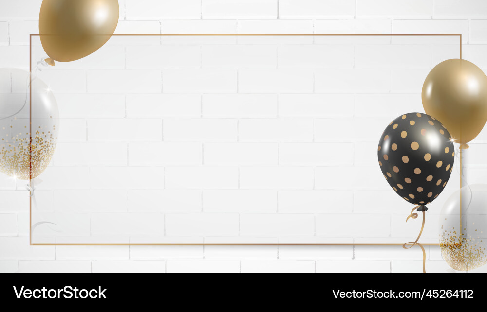 Black and golden balloons frame design on white Vector Image