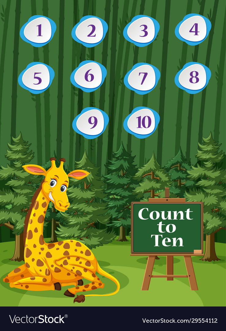 Counting number one to ten with giraffe Royalty Free Vector