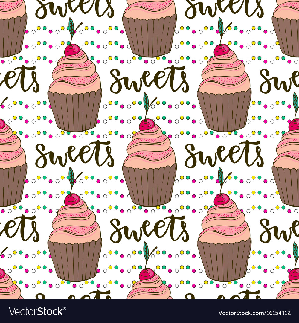 Cupcakes seamless pattern doodle background Vector Image