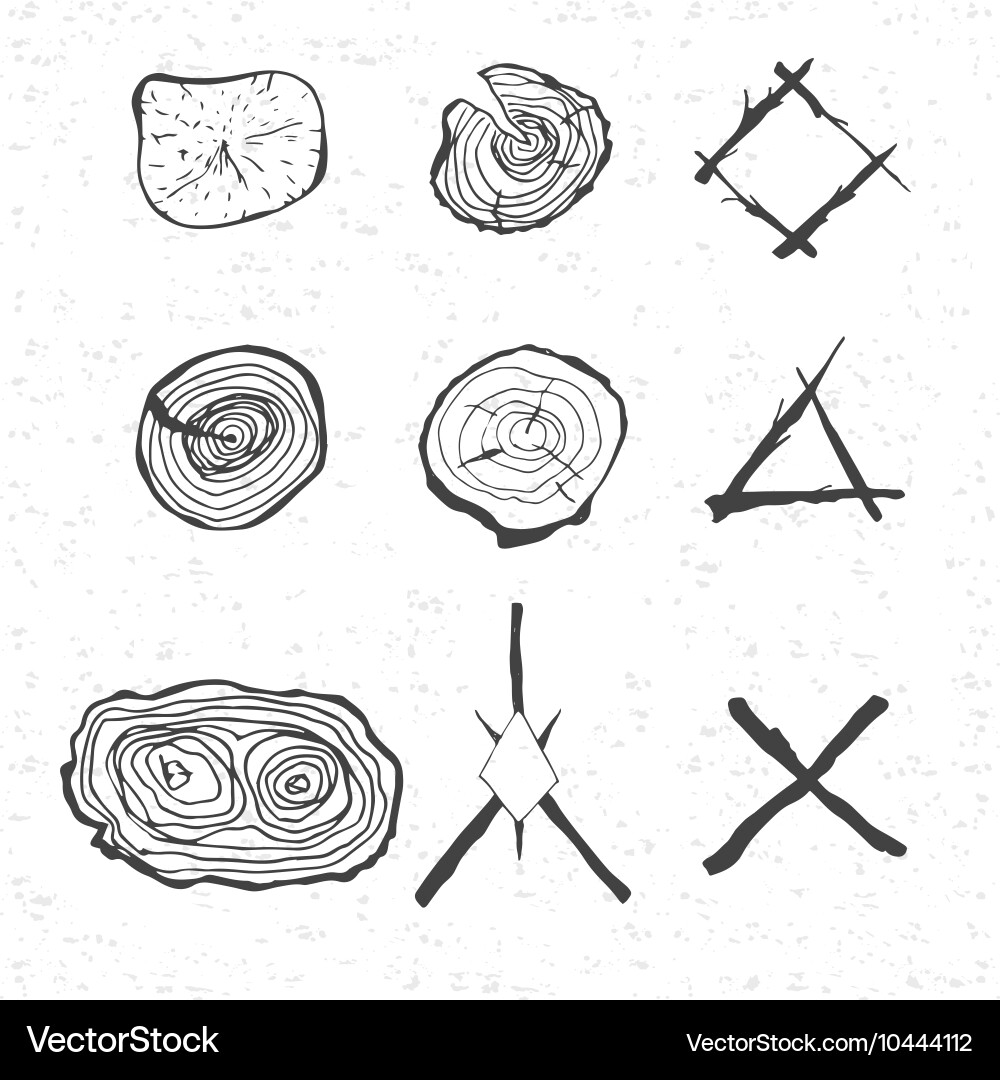 Design elements of wood cuts and the composition Vector Image