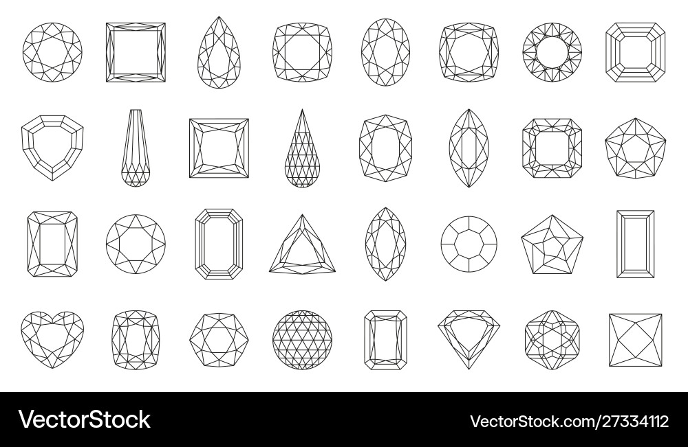 Diamond gem jewel gemstone line icon set Vector Image