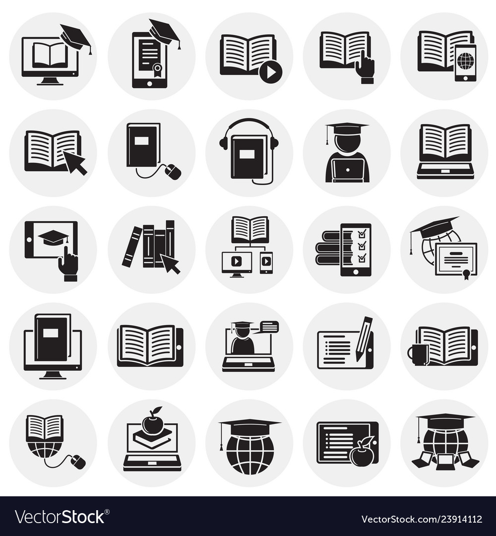 E-learning icons set on circles background Vector Image