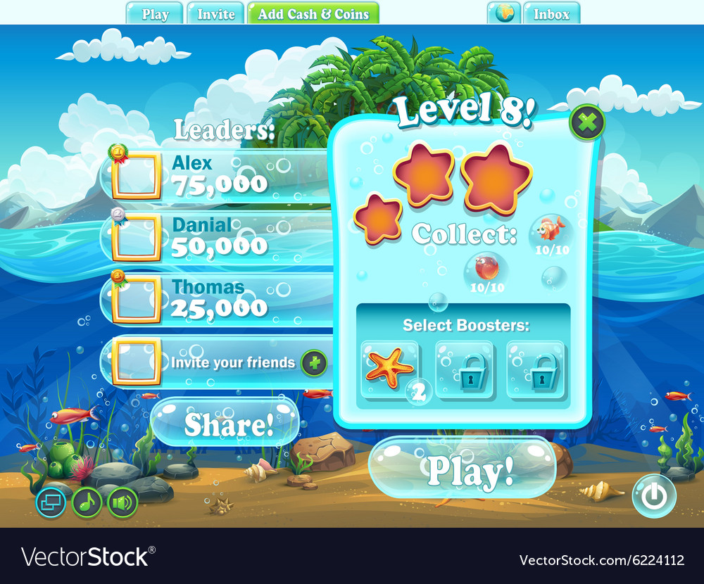 Fish world - window level complete for computer Vector Image