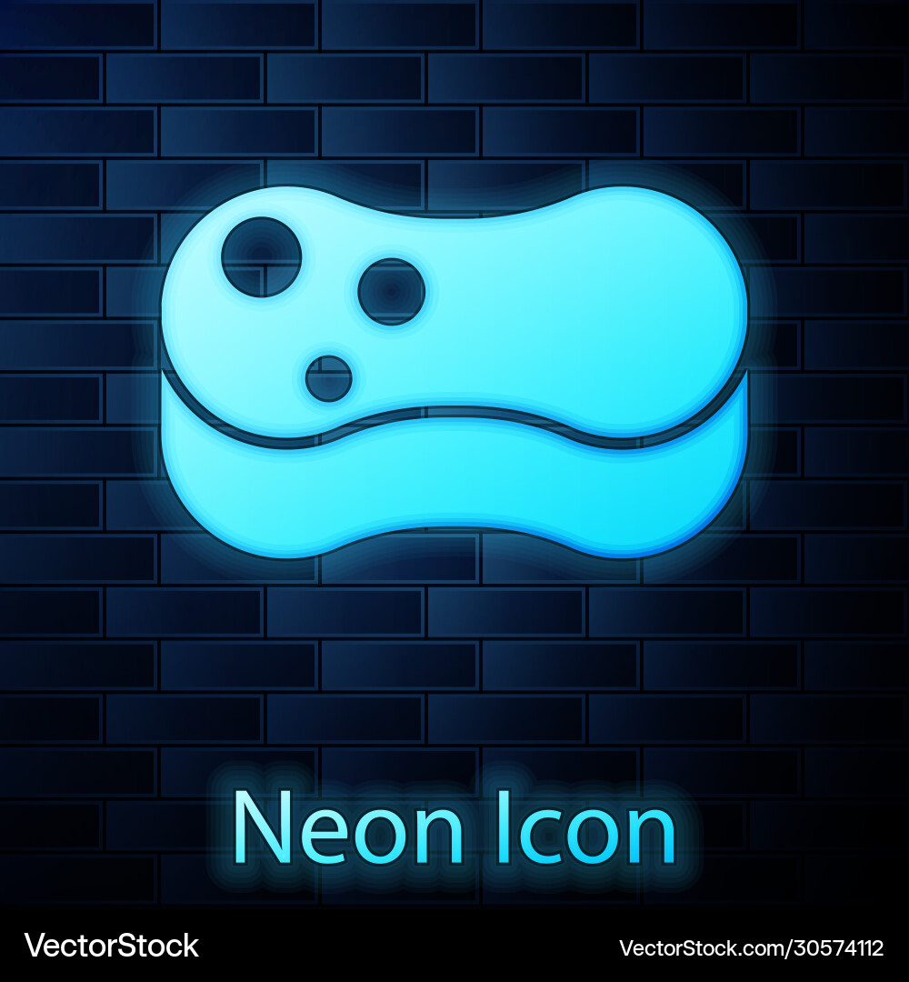 Glowing neon sponge icon isolated on brick wall Vector Image