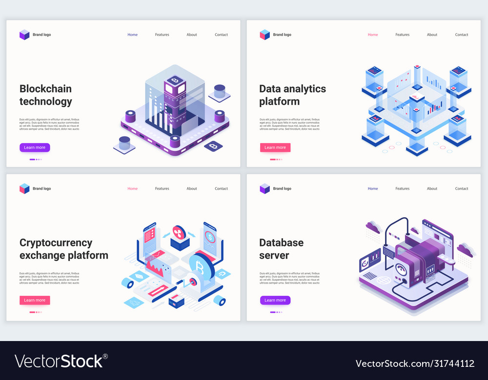 Isometric Blockchain Cryptocurrency Mining Vector Image