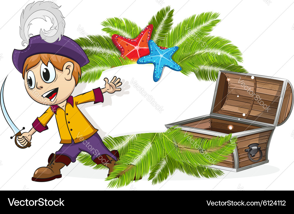 Pirate with a treasure chest Royalty Free Vector Image