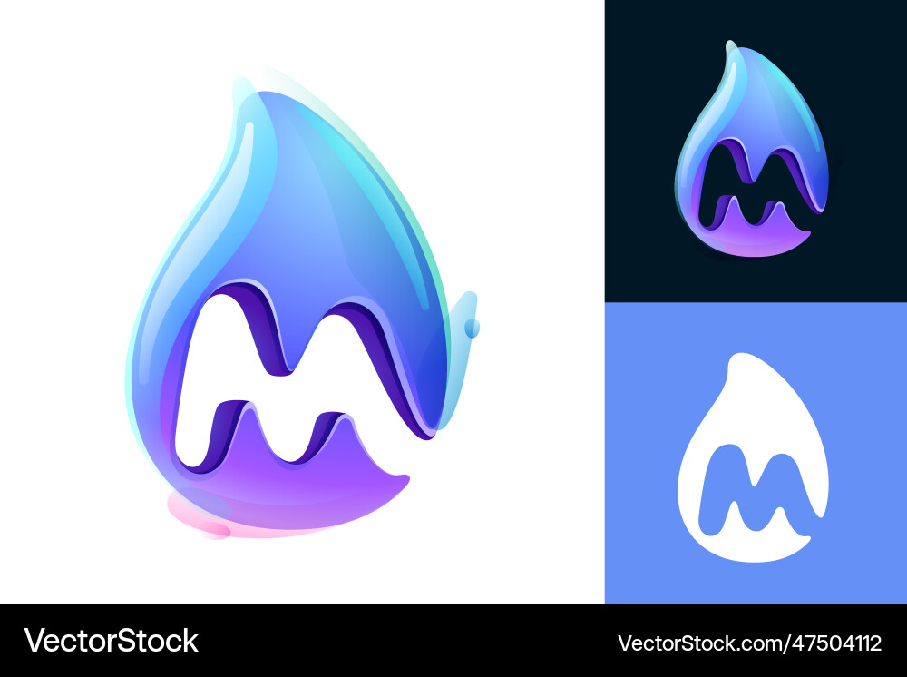 Pure water drop m letter logo eco-friendly 3d Vector Image