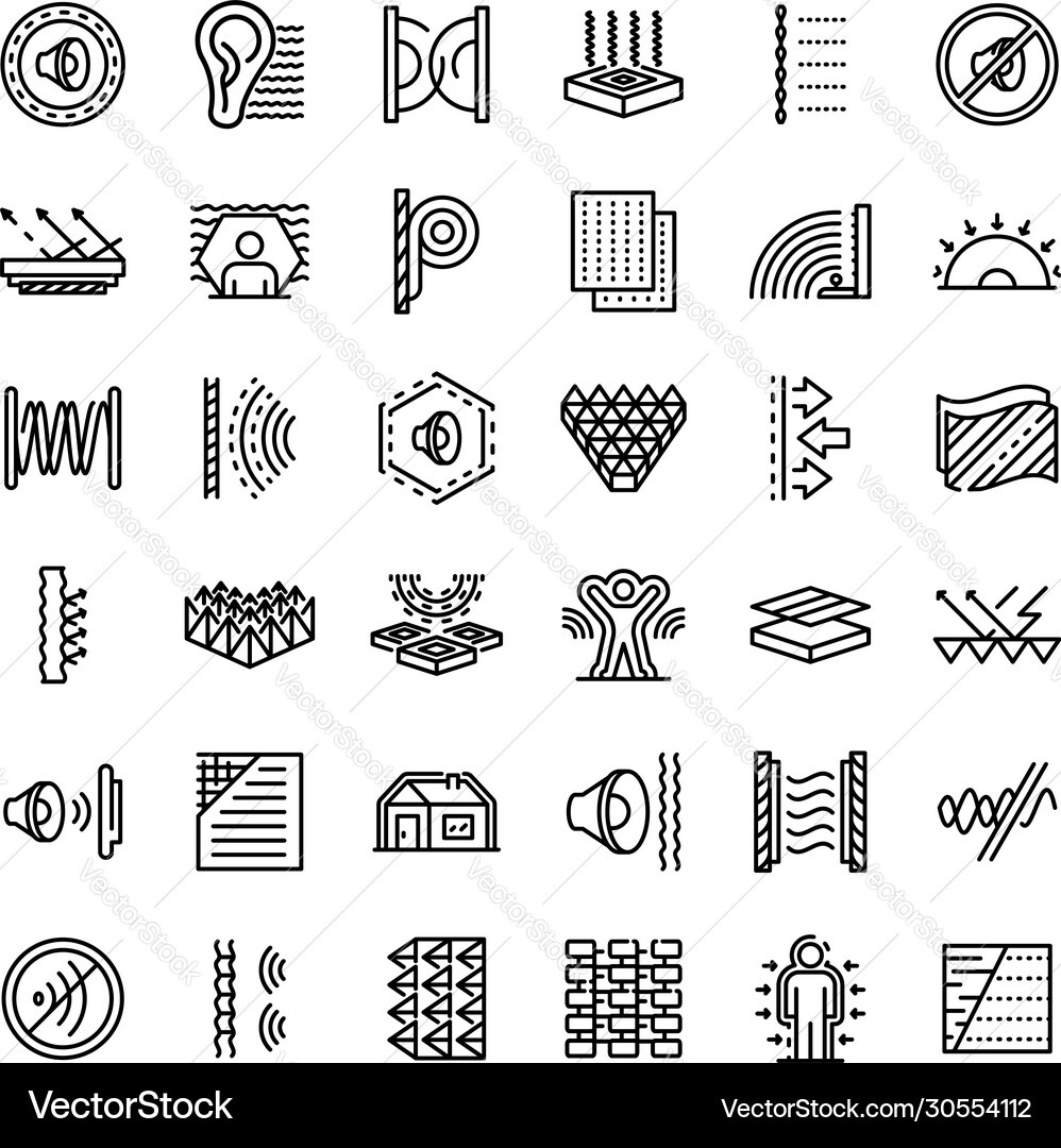 Soundproofing icons set outline style Royalty Free Vector