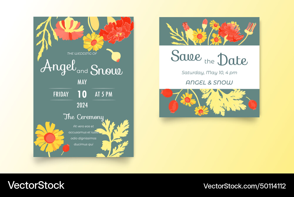 Two invitation cards for the wedding celebration Vector Image