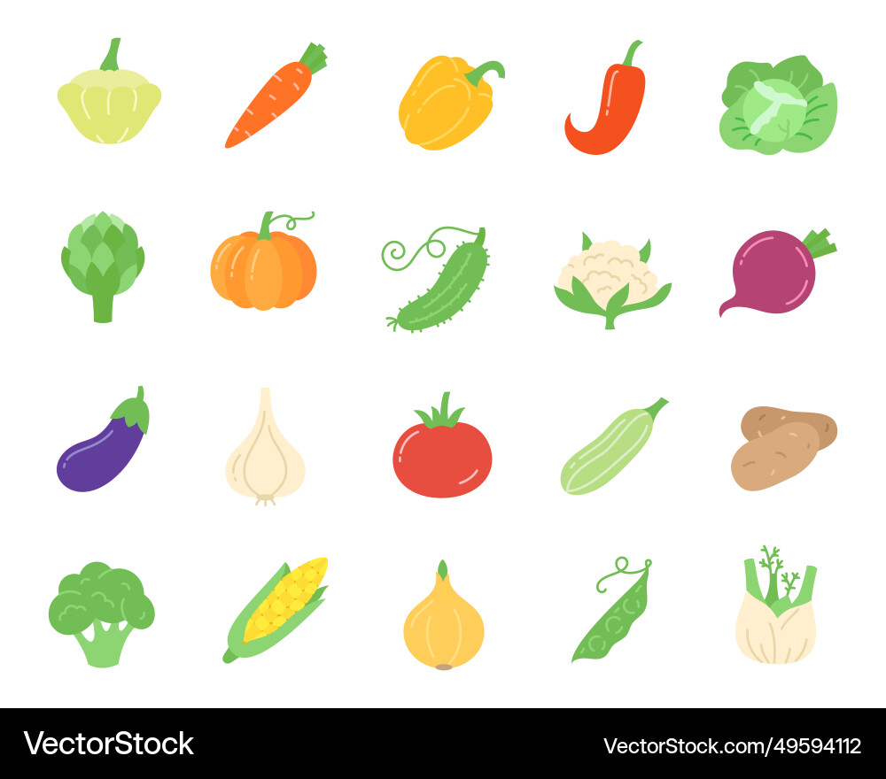 Vegetable food simple flat cartoon icon set Vector Image