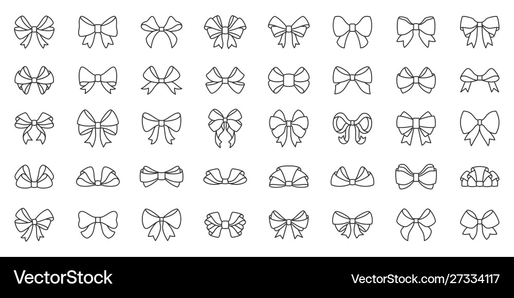 Bow ribbon gift box decor tie line icon set Vector Image