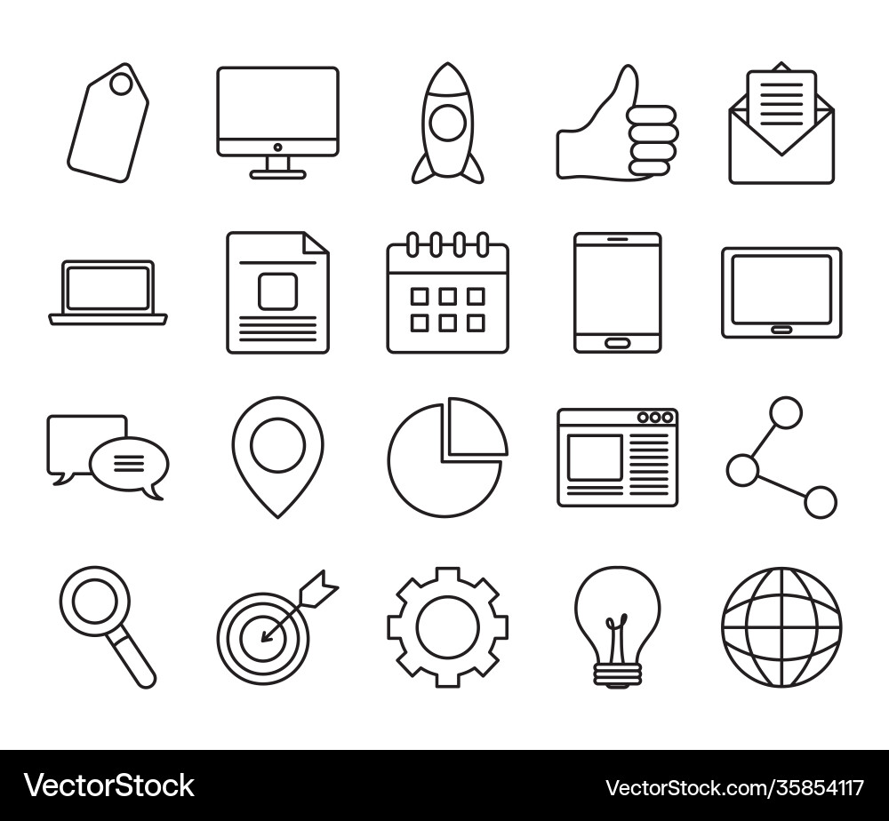 Collection digital marketing line style Royalty Free Vector