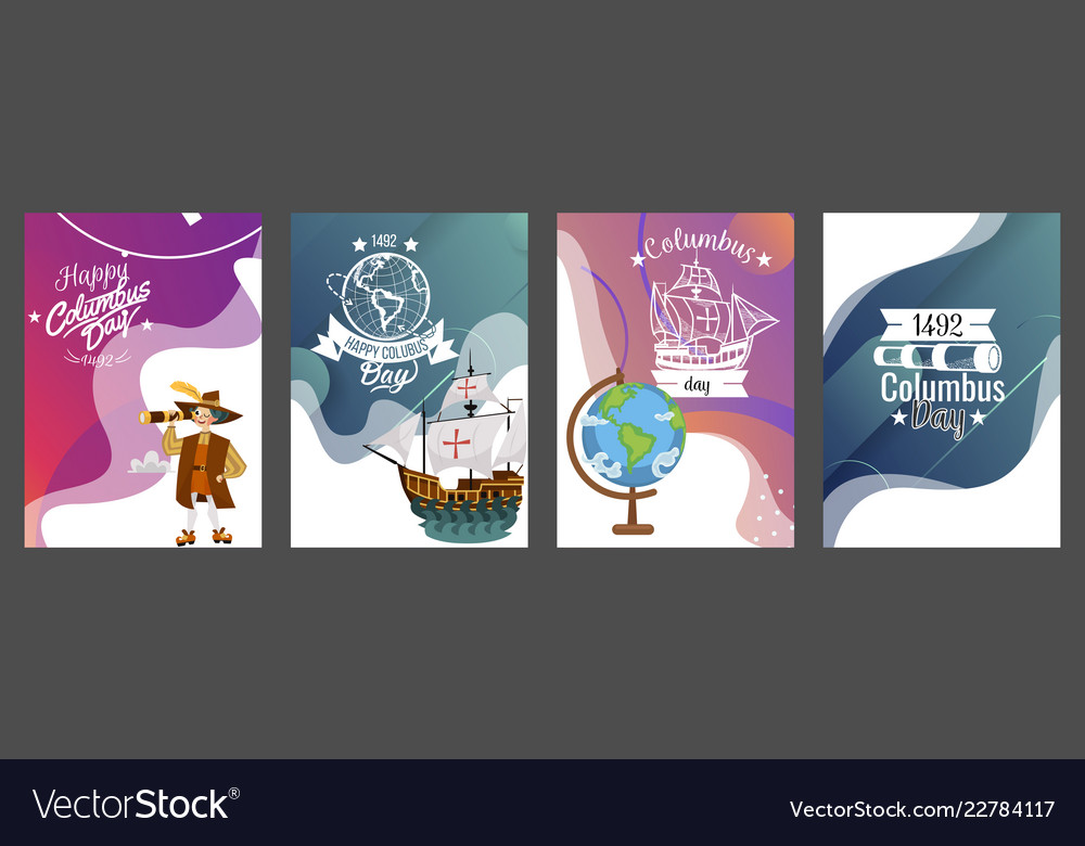 Columbus day set with ship map helm compass Vector Image