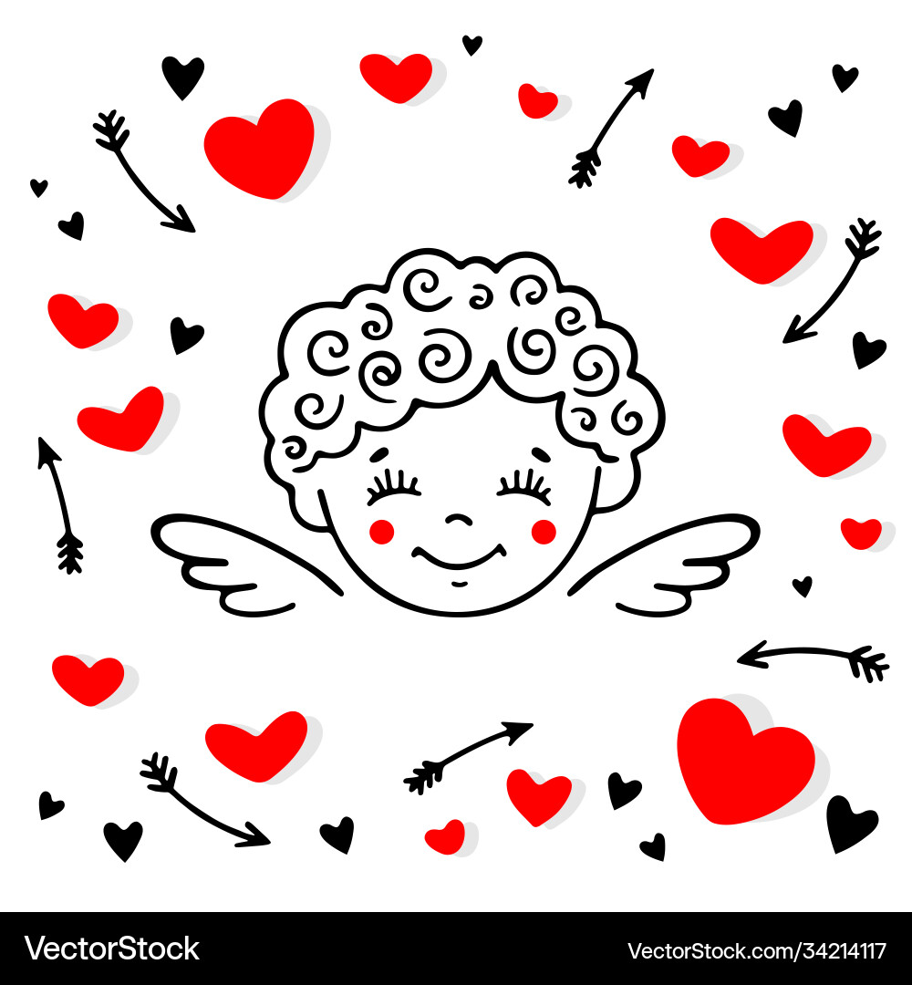 Cupid among hearts and arrows Royalty Free Vector Image