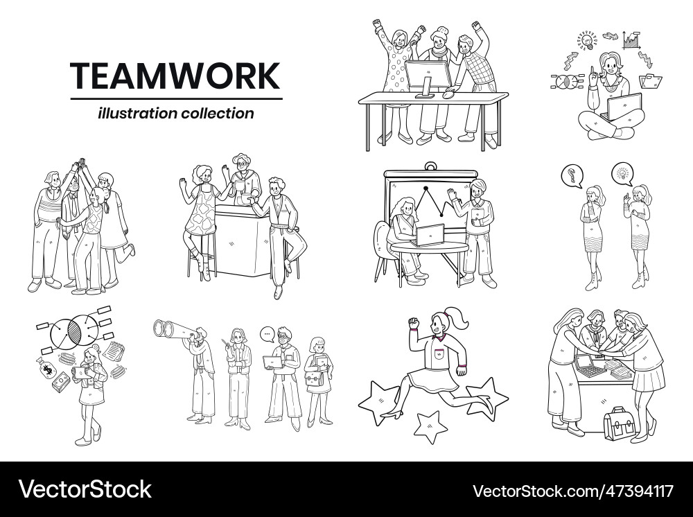 Hand drawn business people and teamwork Royalty Free Vector