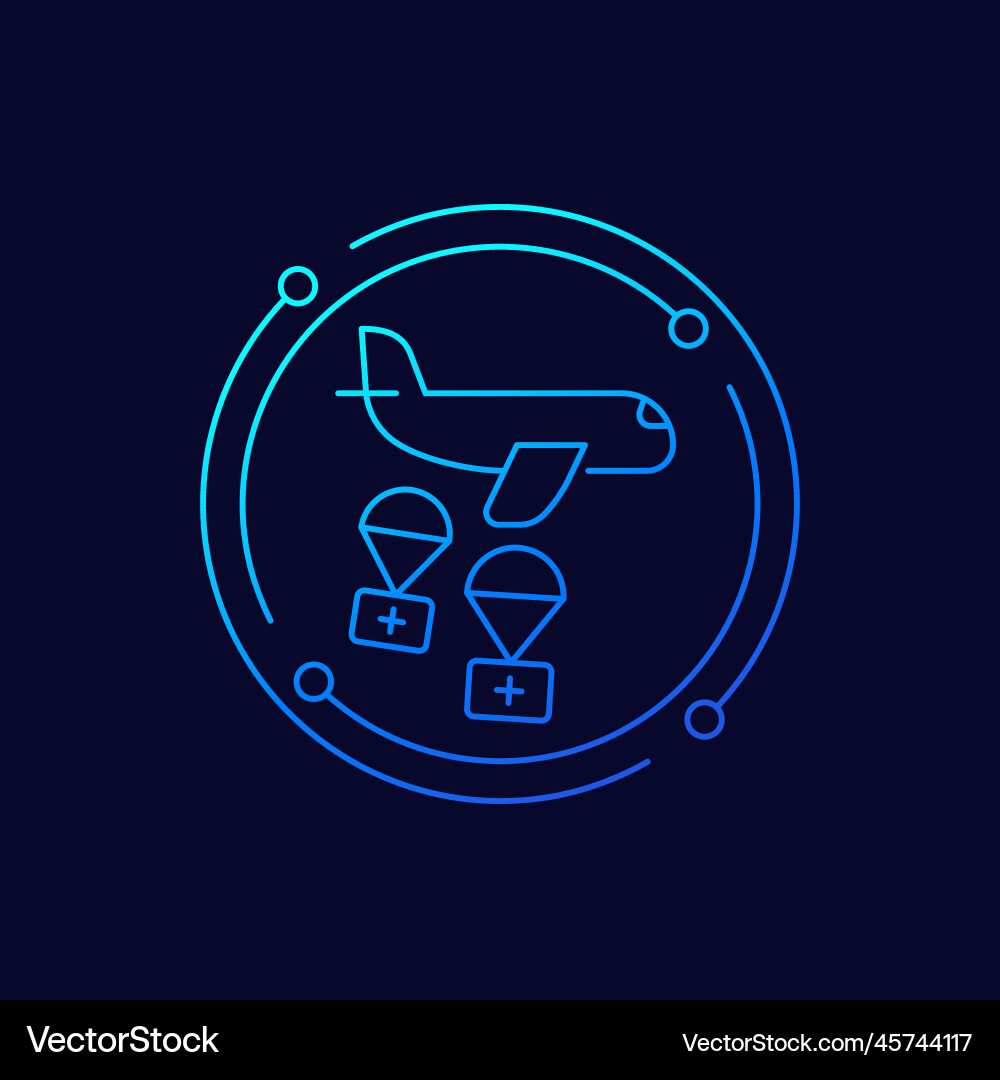 Humanitarian aid line icon with an airplane Vector Image