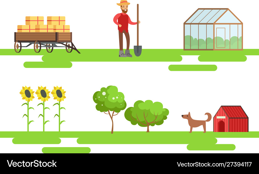 Male farmer working at farm set eco elements Vector Image