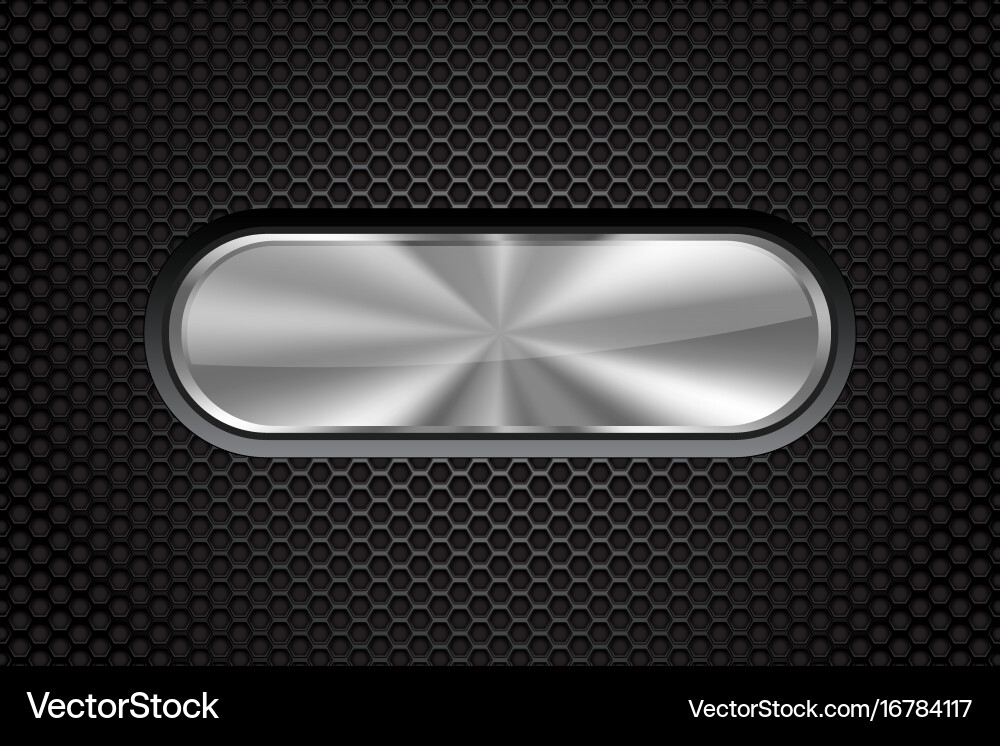 Metal oval button on perforated steel background Vector Image