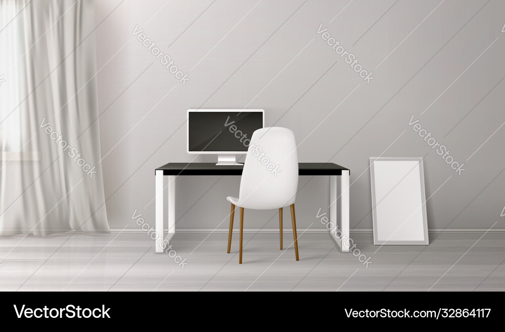 Room interior workplace with desk seat and pc Vector Image