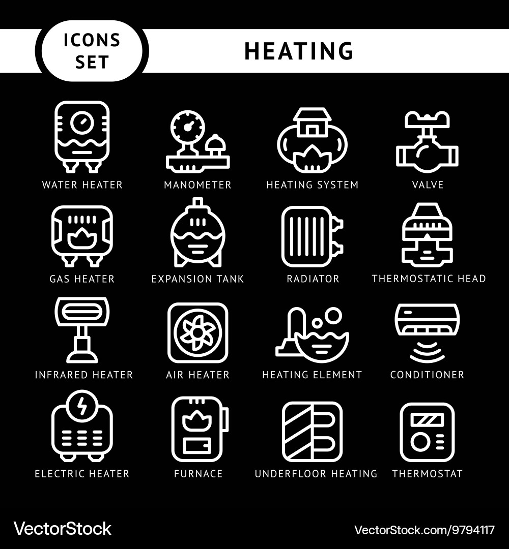 Set line icons of heating Royalty Free Vector Image